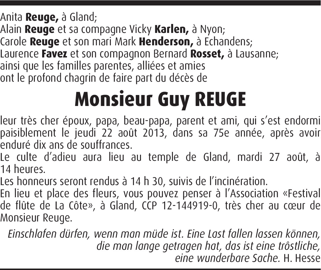 Guy Reuge | Hommages
