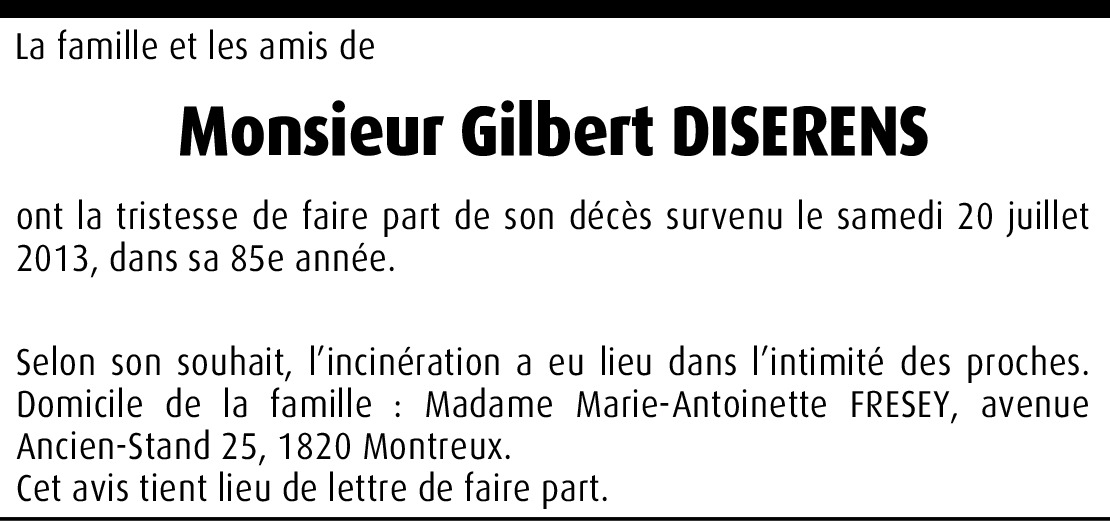 Gilbert Diserens | Hommages