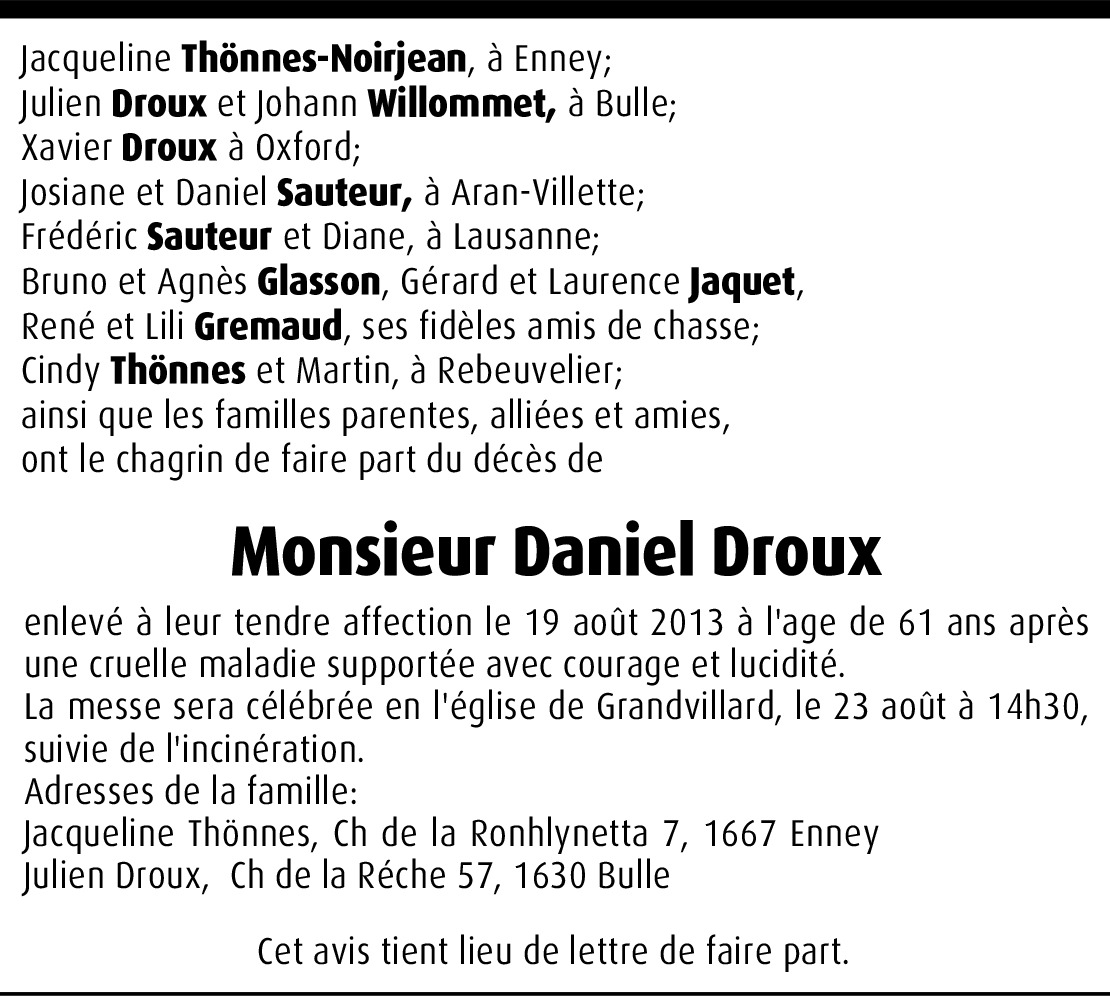 Daniel Droux | Hommages