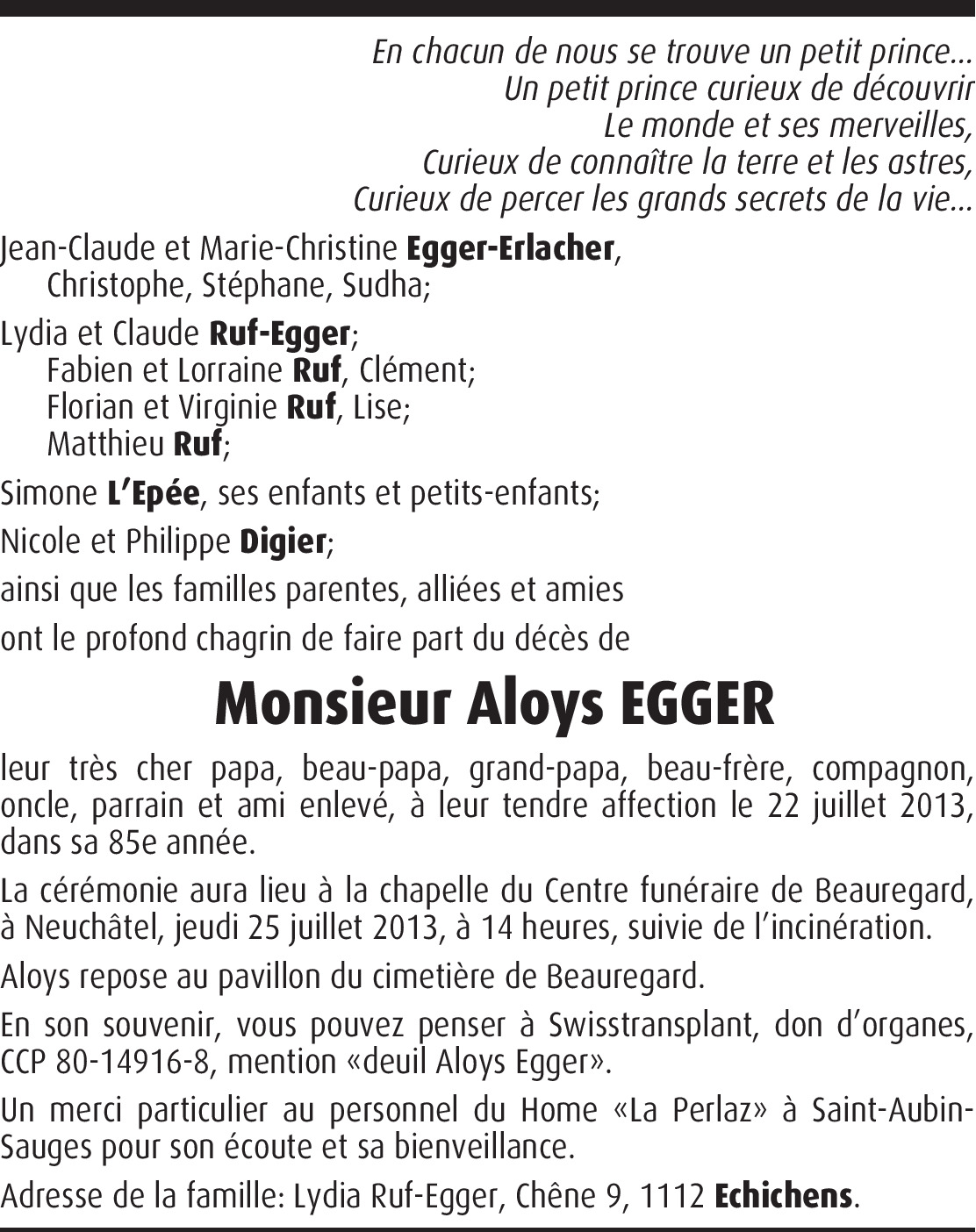 Aloys Egger | Hommages