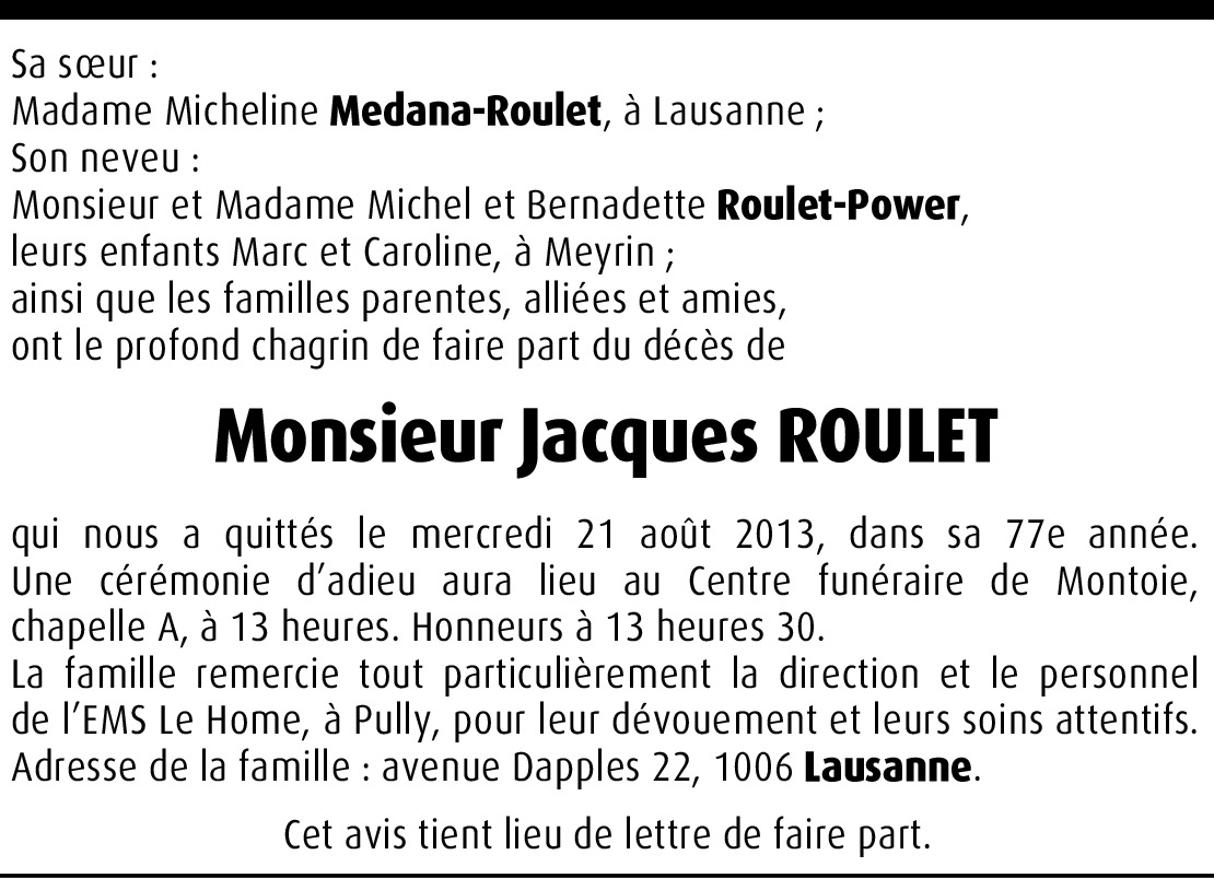 Jacques Roulet | Hommages