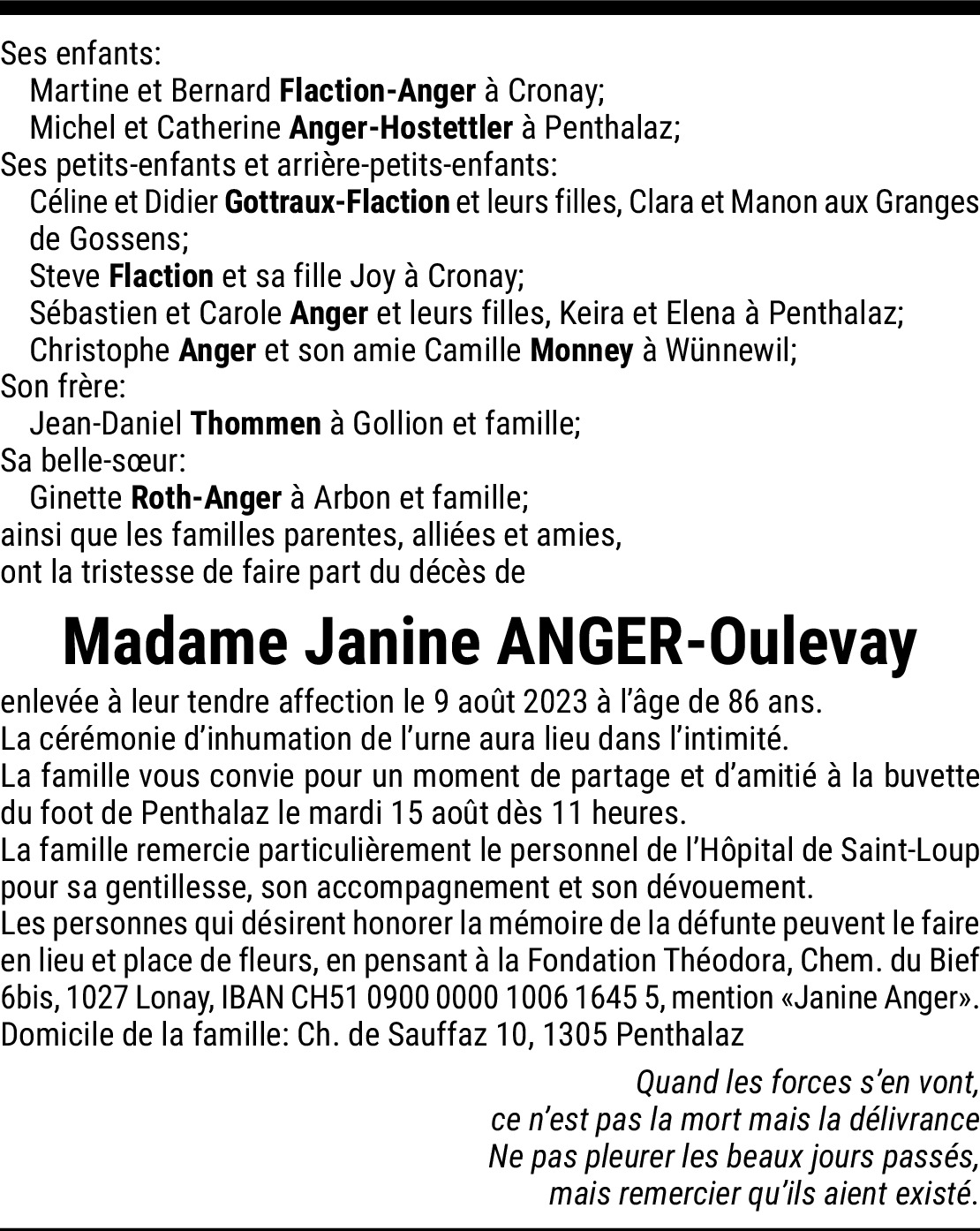 Janine Anger-Oulevay | Hommages