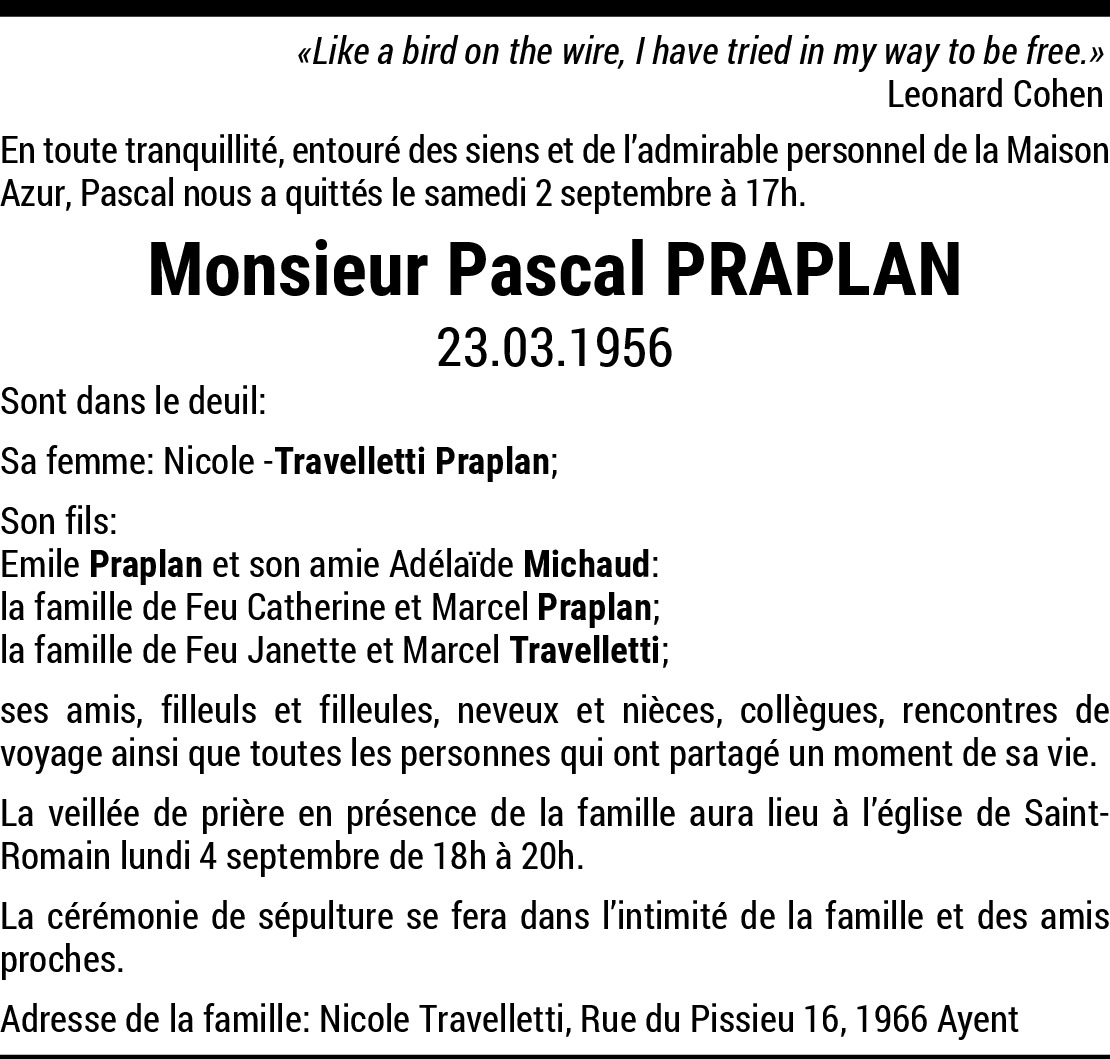 Pascal Praplan | Hommages