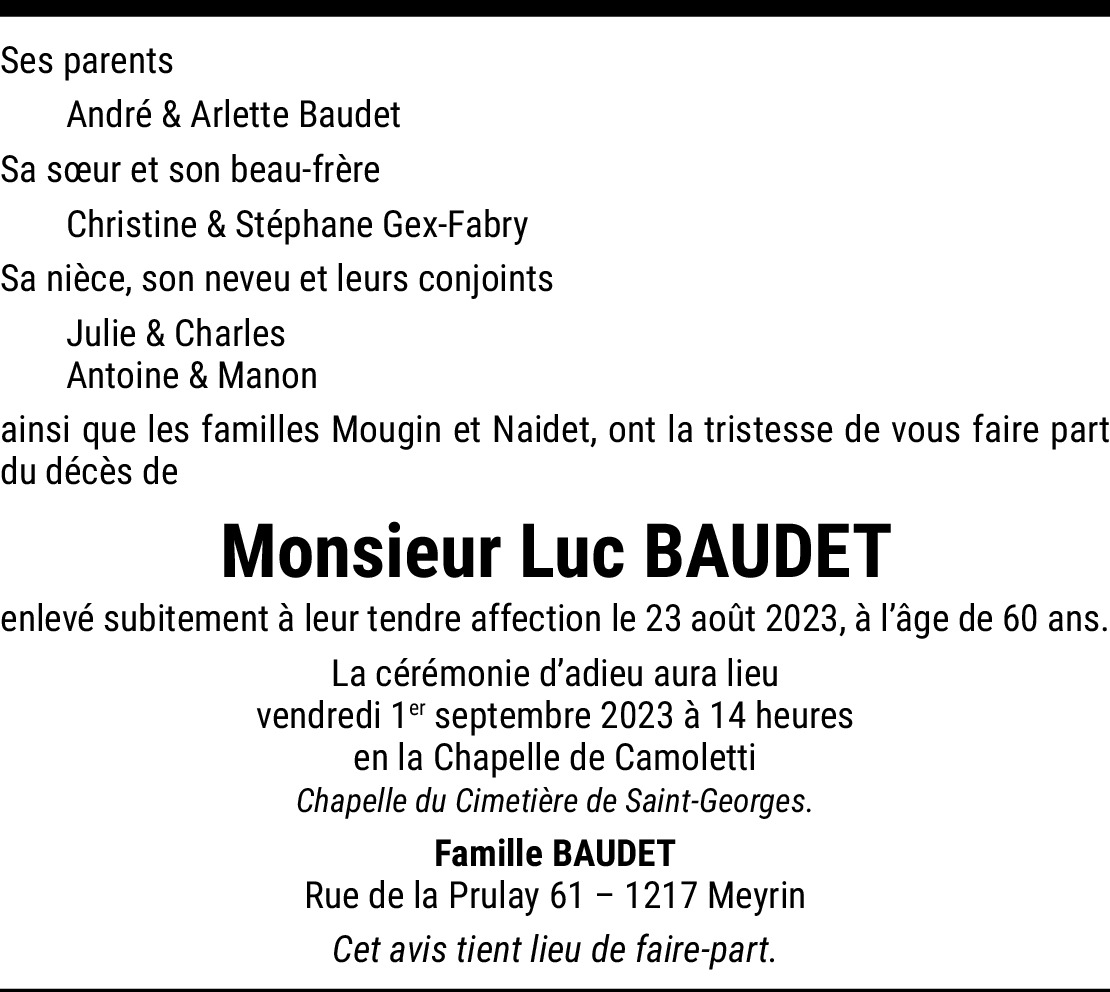 Luc Baudet | Hommages