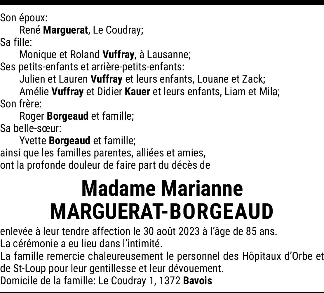 Marianne Marguerat-Borgeaud | Hommages