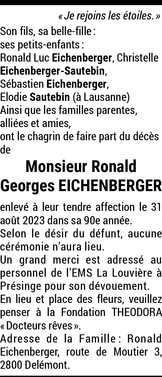 Ronald Georges Eichenberger | Hommages