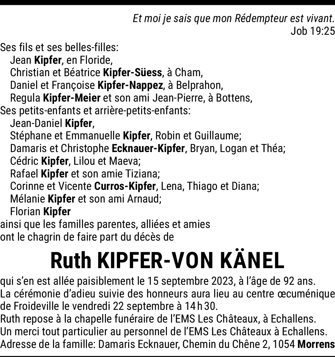 Ruth Kipfer-Von Känel | Hommages