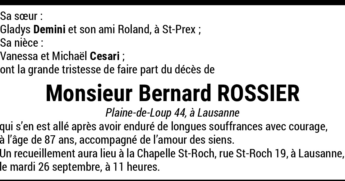 Bernard Rossier | Hommages