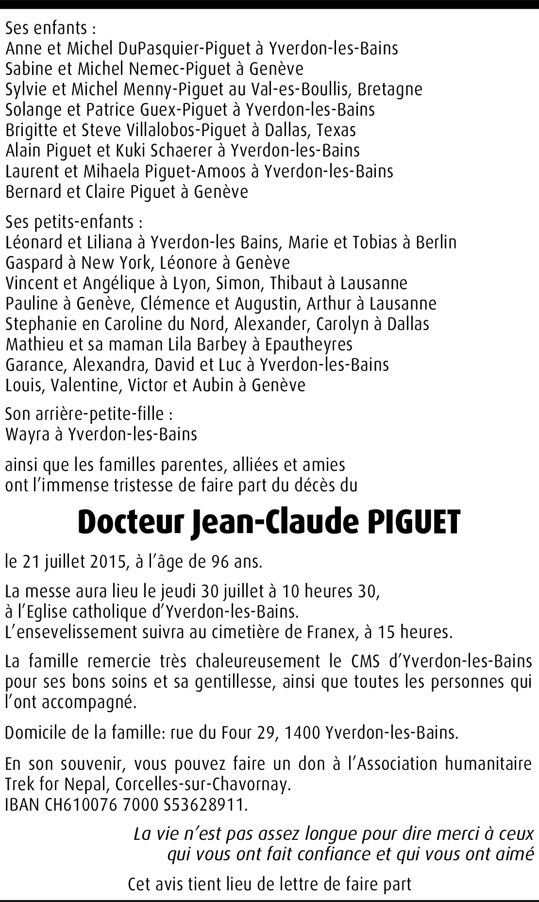 Jean-Claude Piguet | Hommages