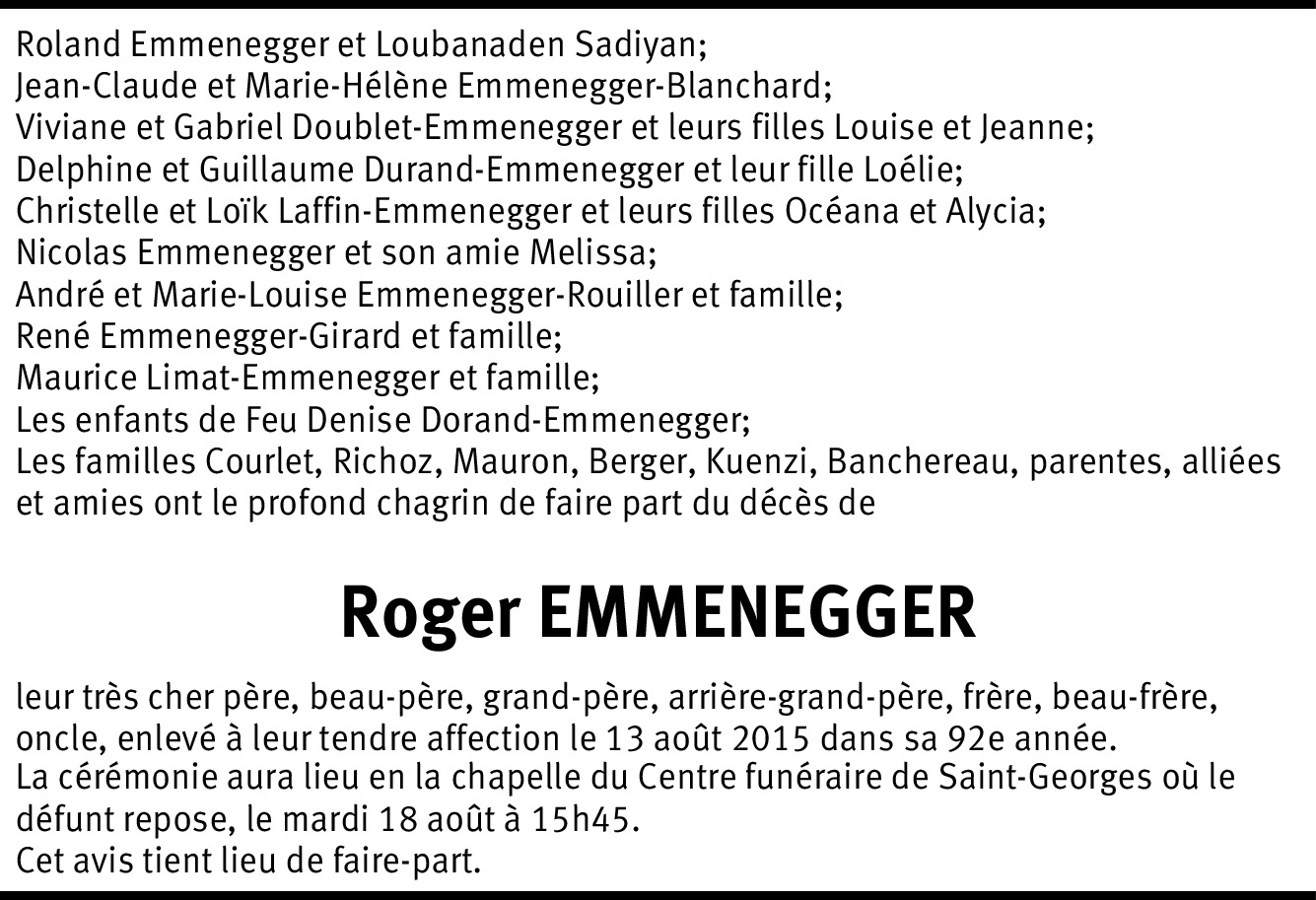 Roger Emmenegger | Hommages