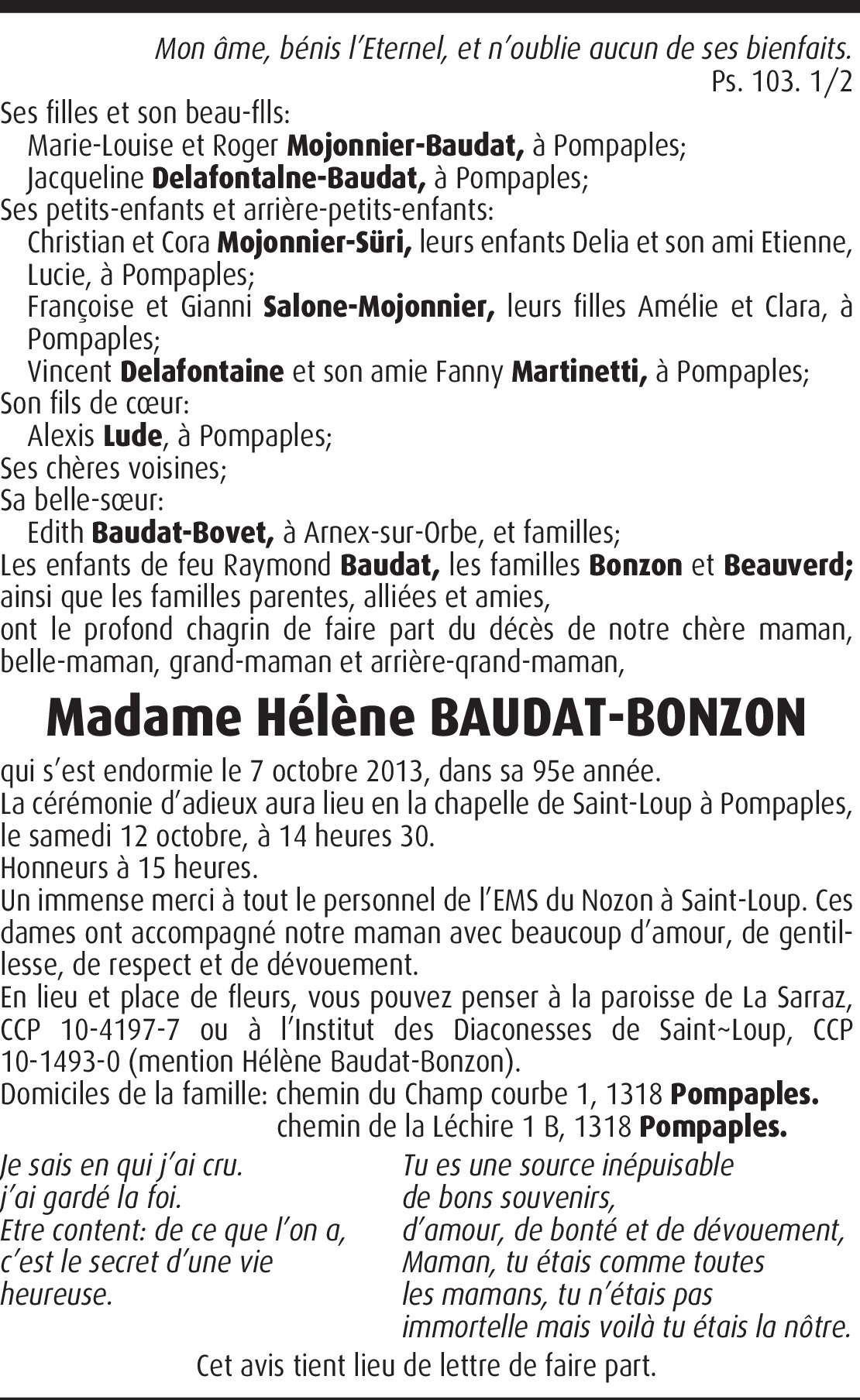 Hélène Baudat-Bonzon | Hommages