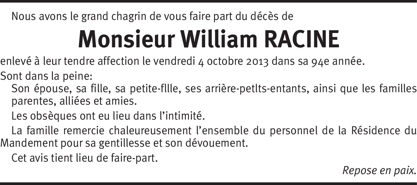 William Racine | Hommages