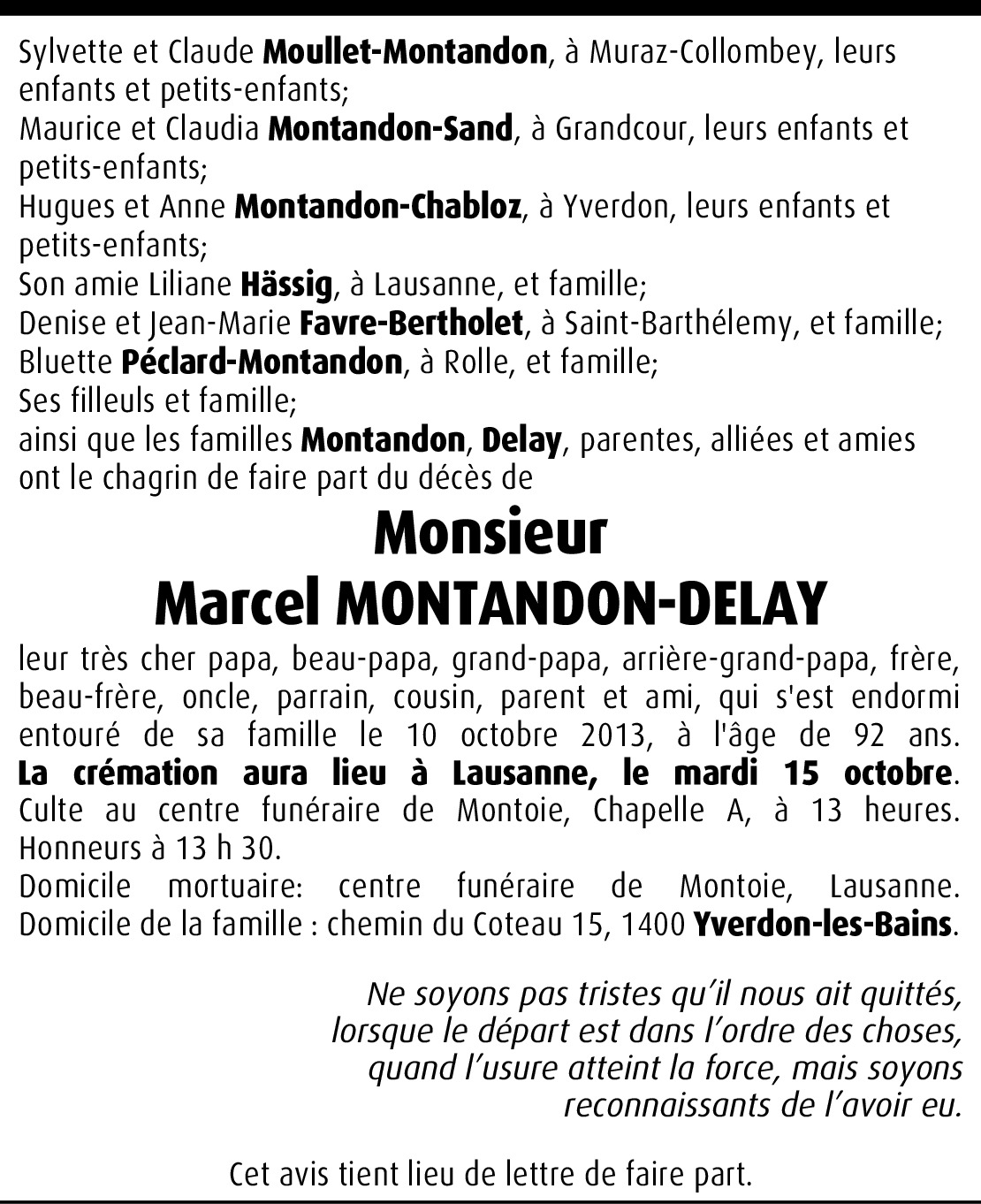 Marcel Montandon-Delay | Hommages