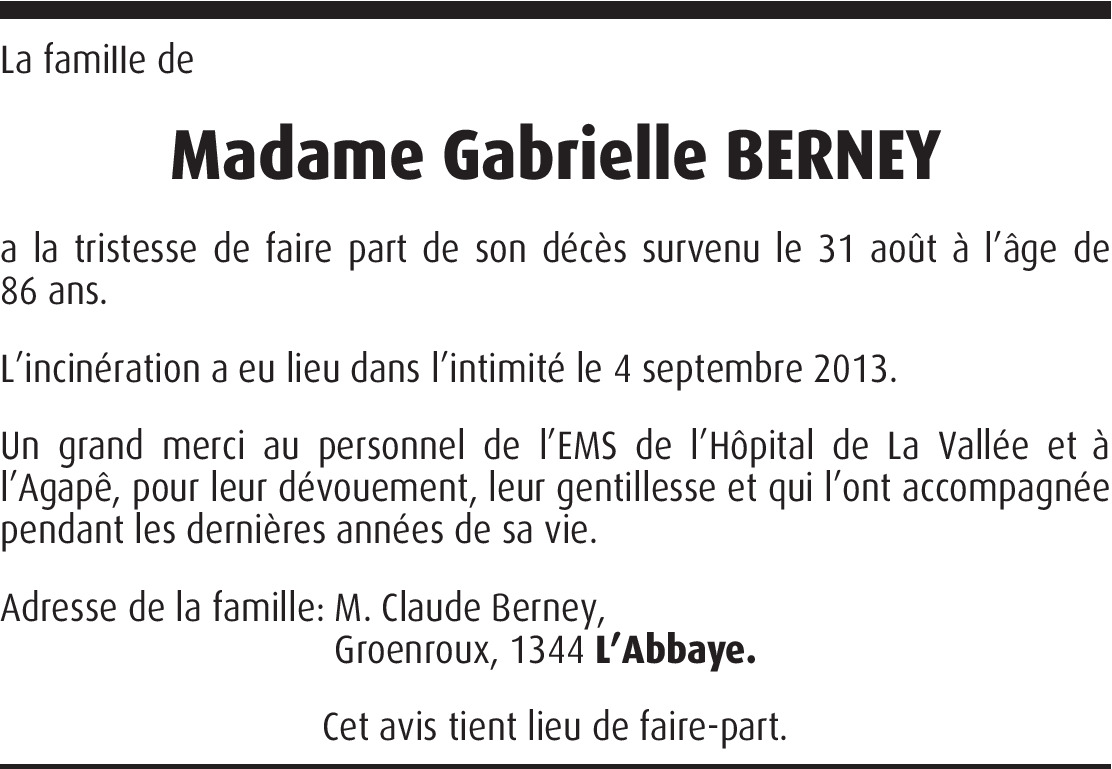 Gabrielle Berney | Hommages