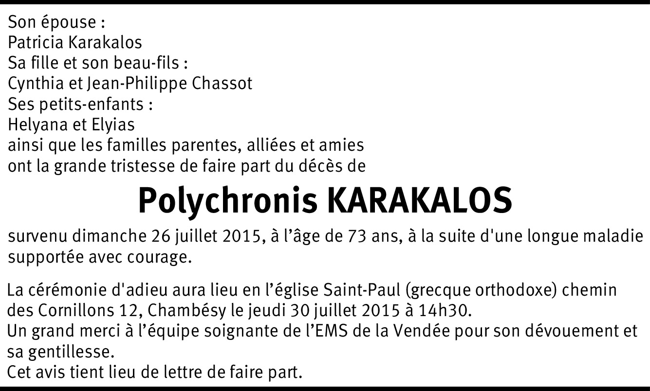 Polychronis Karakalos | Hommages