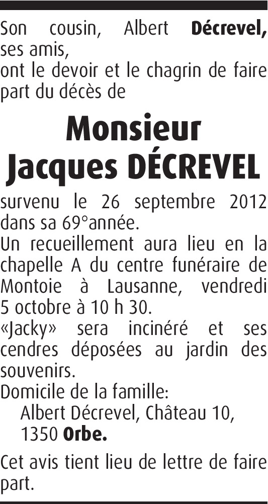 Jacques Décrevel | Hommages