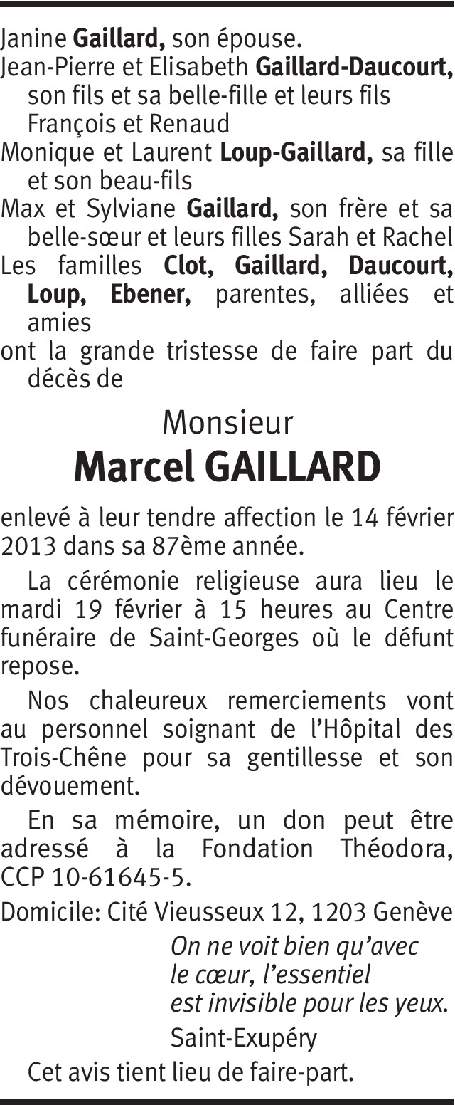Marcel Gaillard | Hommages
