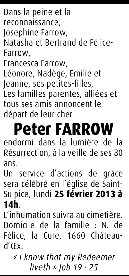 Peter Farrow | Hommages