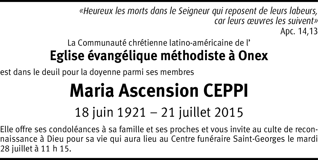 Maria Ascension Ceppi Infante | Hommages