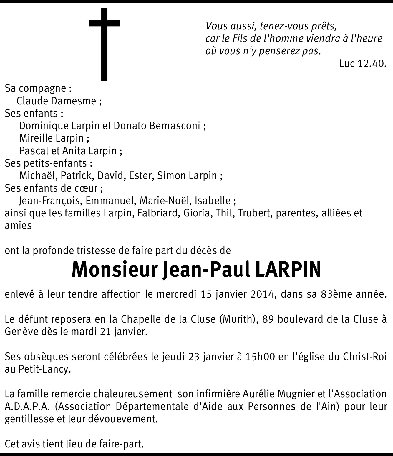 Jean-Paul Larpin | Hommages