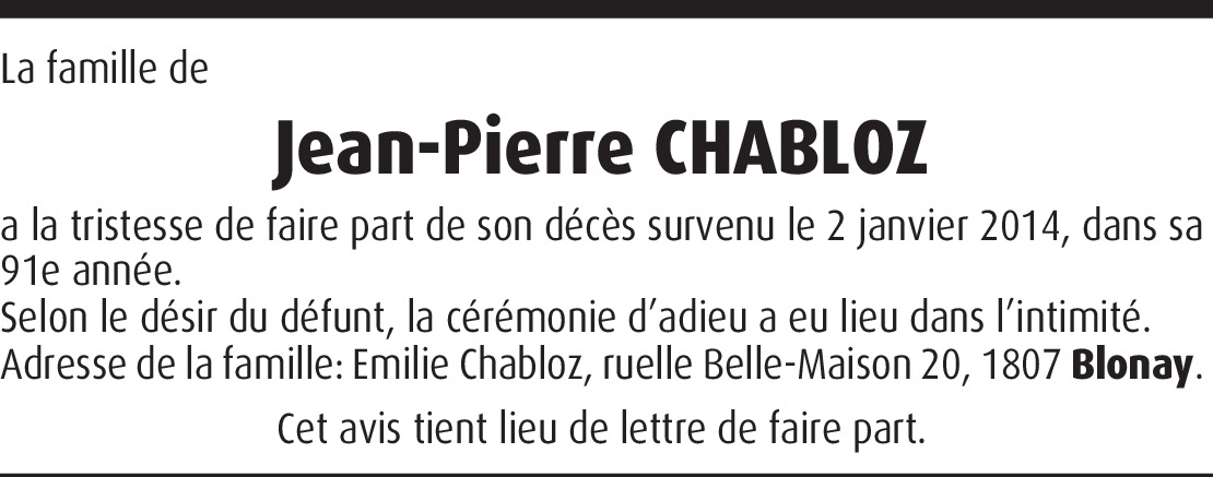 Jean-Pierre Chabloz | Hommages