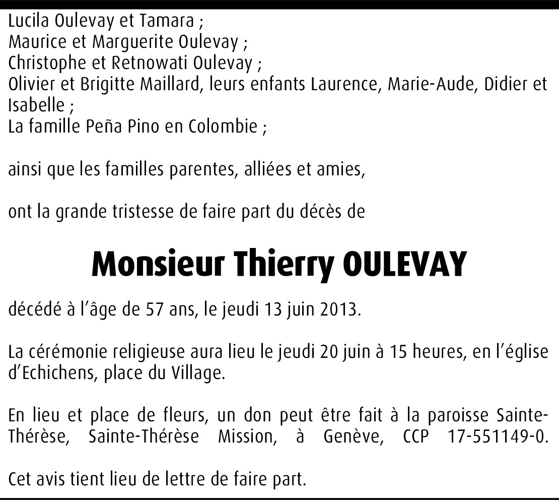 Thierry Oulevay | Hommages