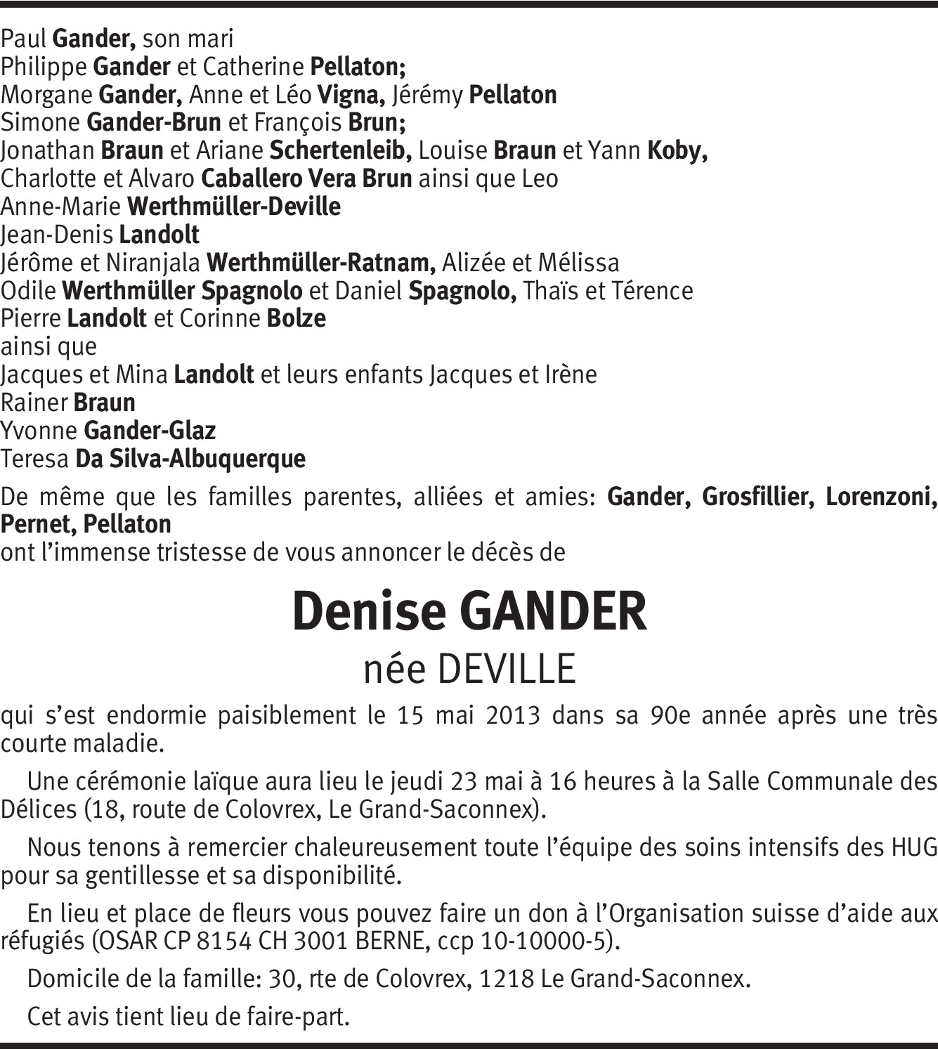 Denise Gander | Hommages