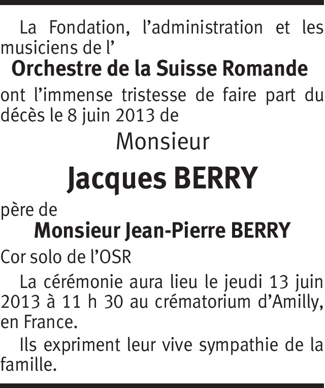 Jacques Berry | Hommages