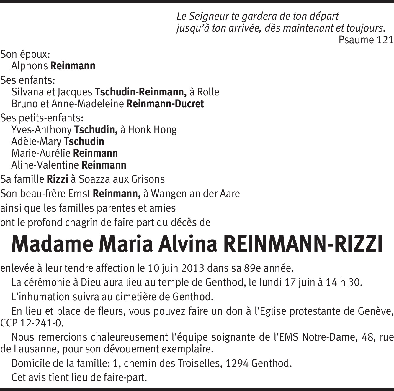 Maria Alvina Reinmann-Rizzi | Hommages