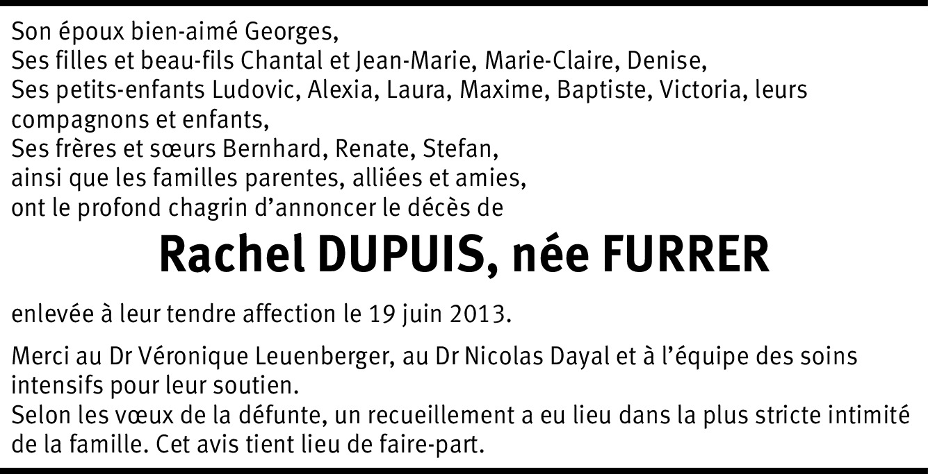 Rachel Dupuis Furrer | Hommages