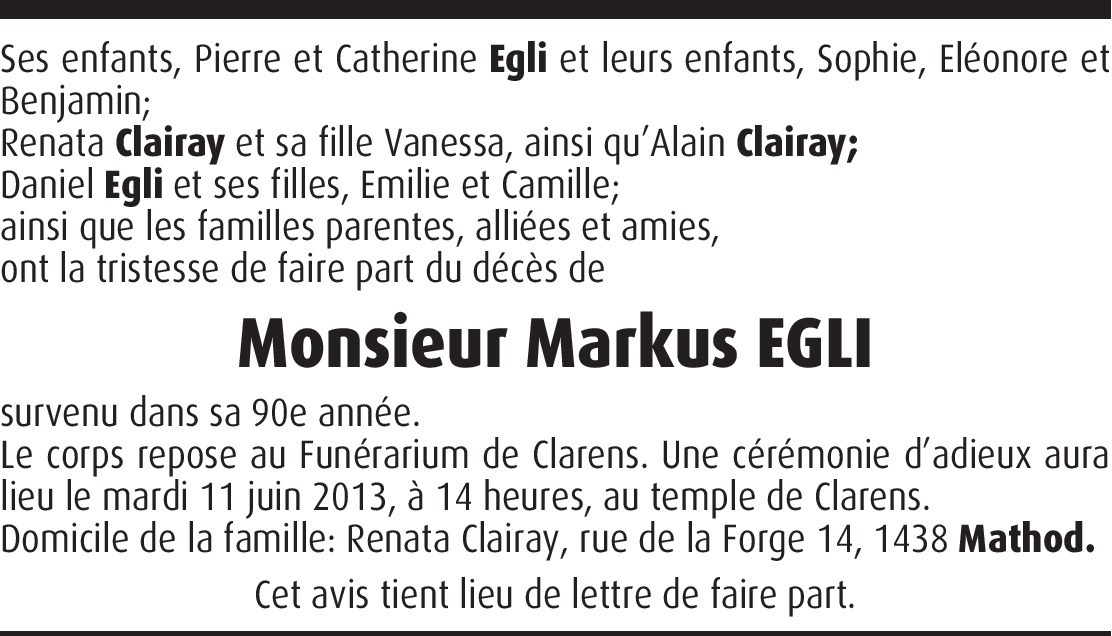 Markus Egli | Hommages