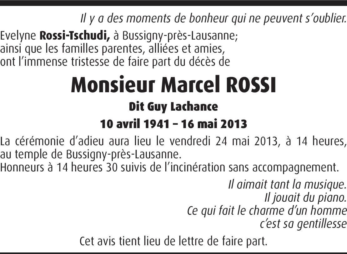 Marcel Rossi | Hommages