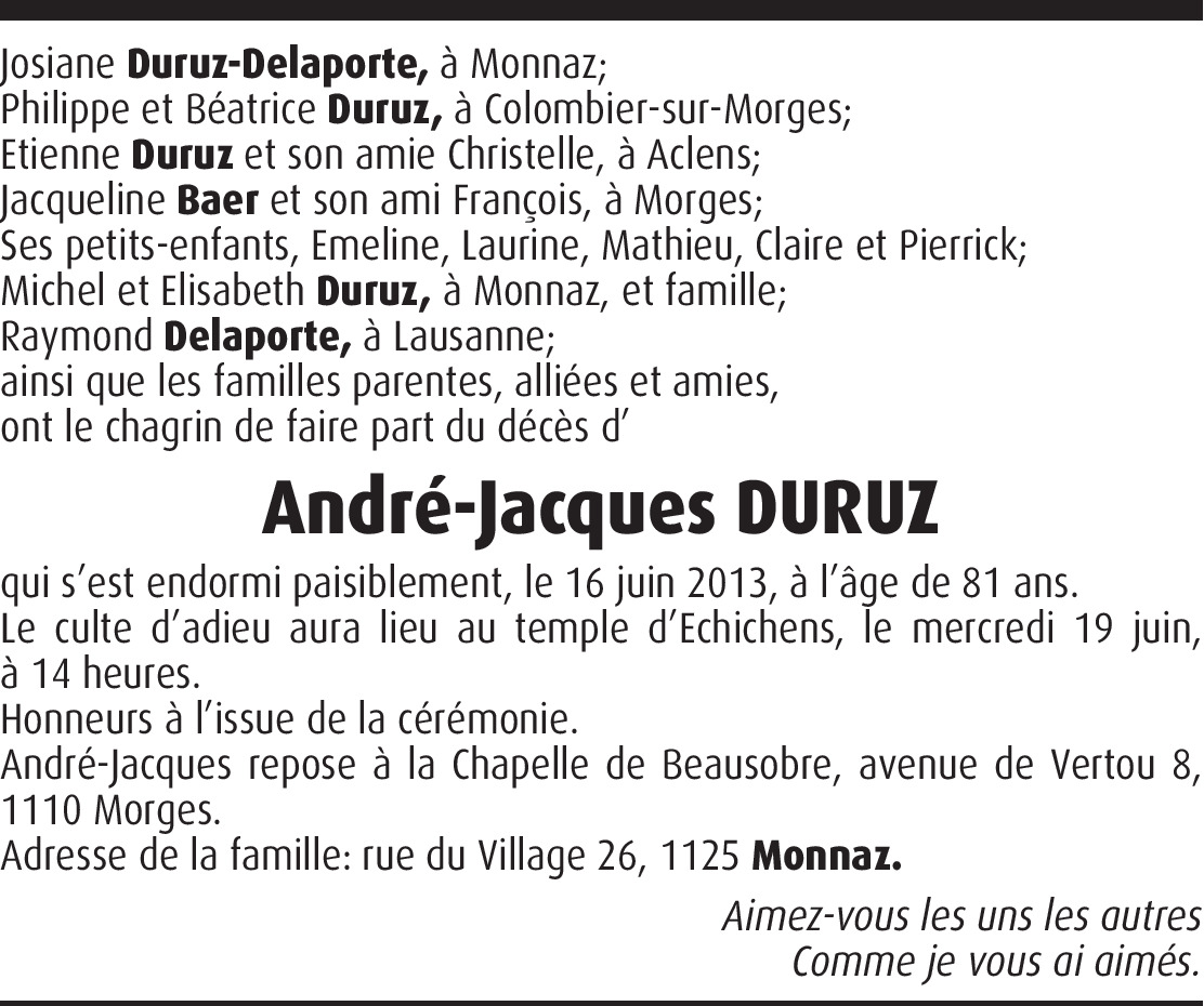 André-Jacques Duruz | Hommages