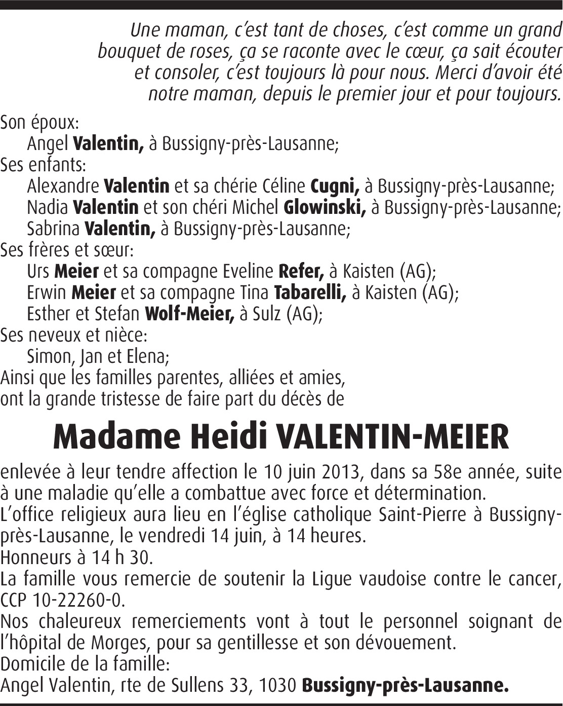 Heidi Valentin-Meier | Hommages