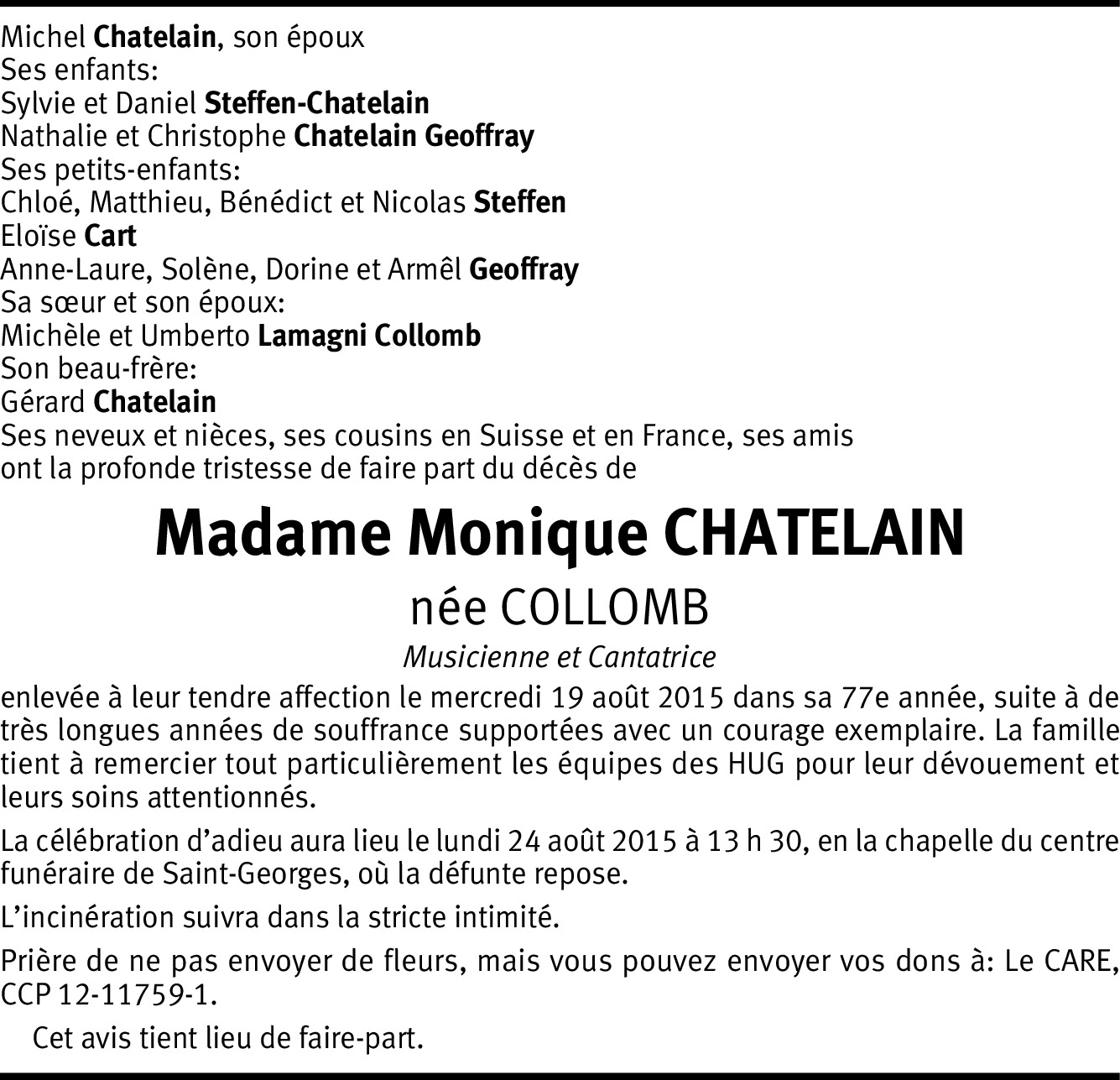 Monique Chatelain Collomb | Hommages