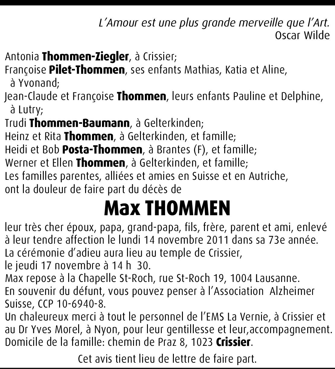 Max Thommen | Hommages