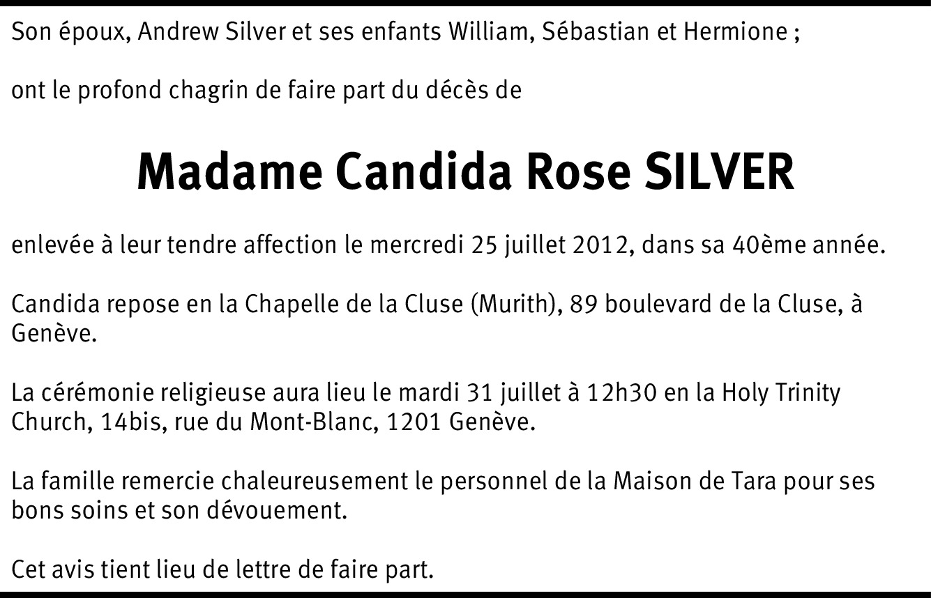 Candida Rose Silver | Hommages