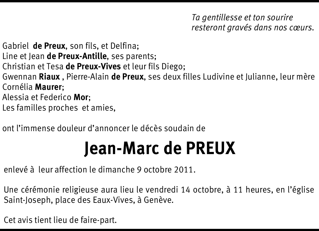 Jean-Marc de Preux | Hommages
