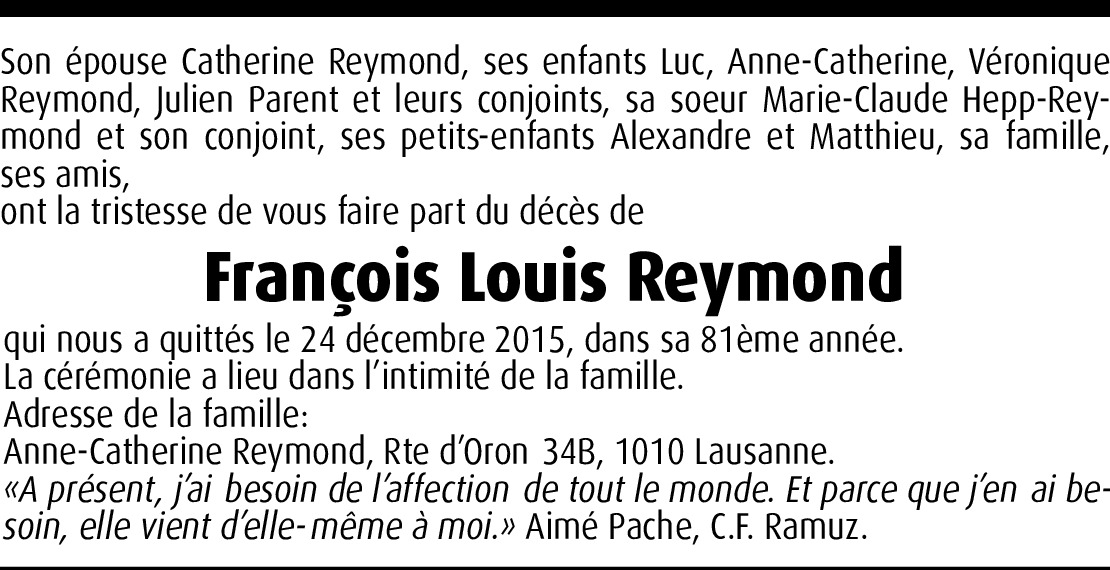 François Louis Reymond | Hommages