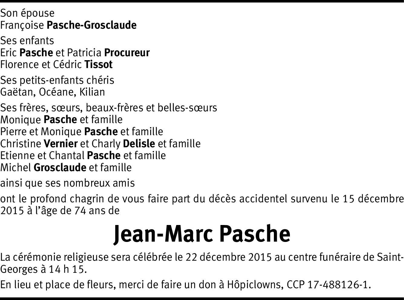 Jean-Marc Pasche | Hommages