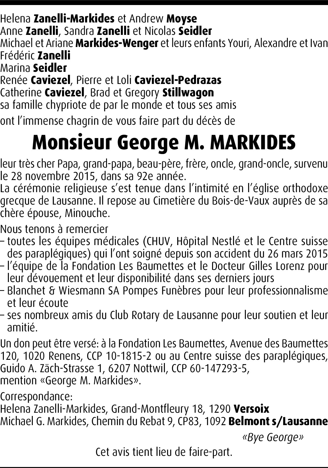 George Markidès | Hommages