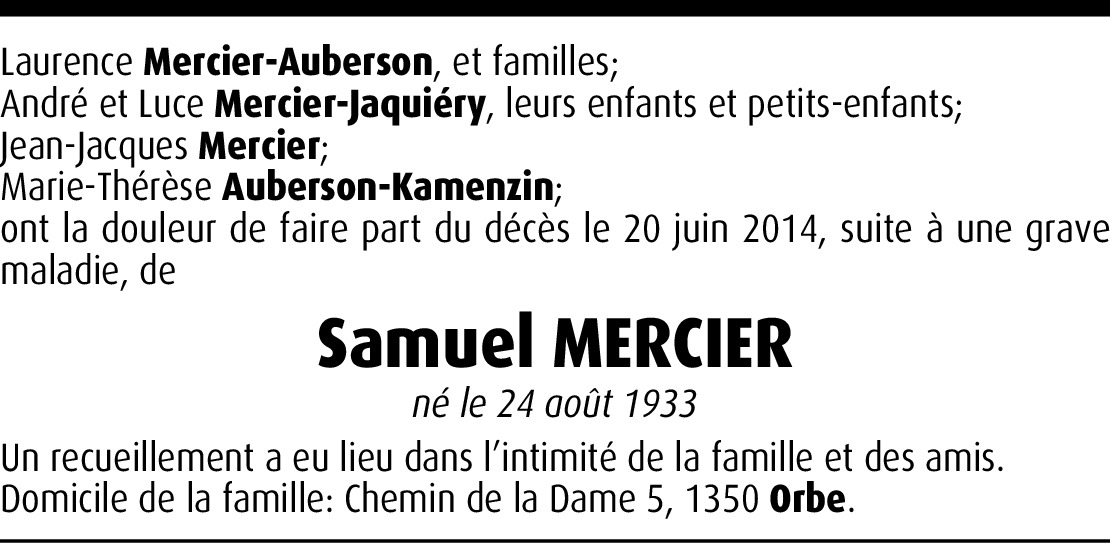 Samuel Mercier | Hommages