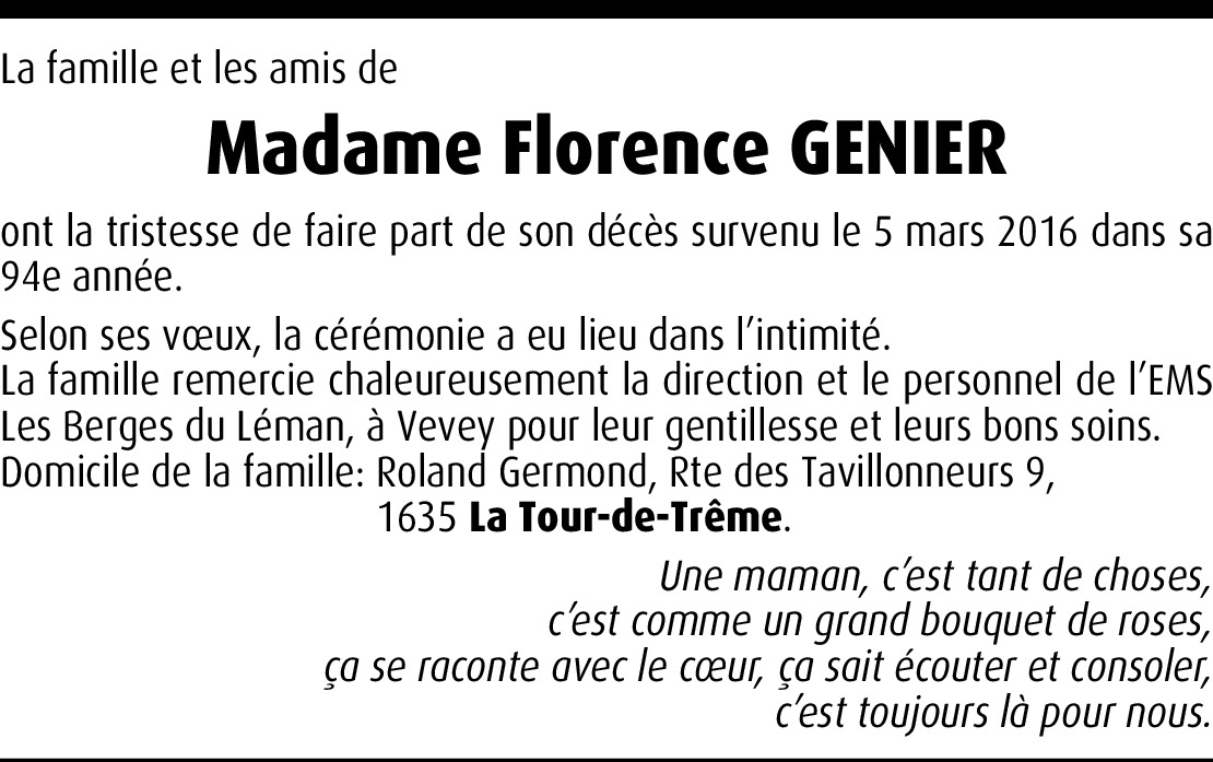 Florence Genier | Hommages