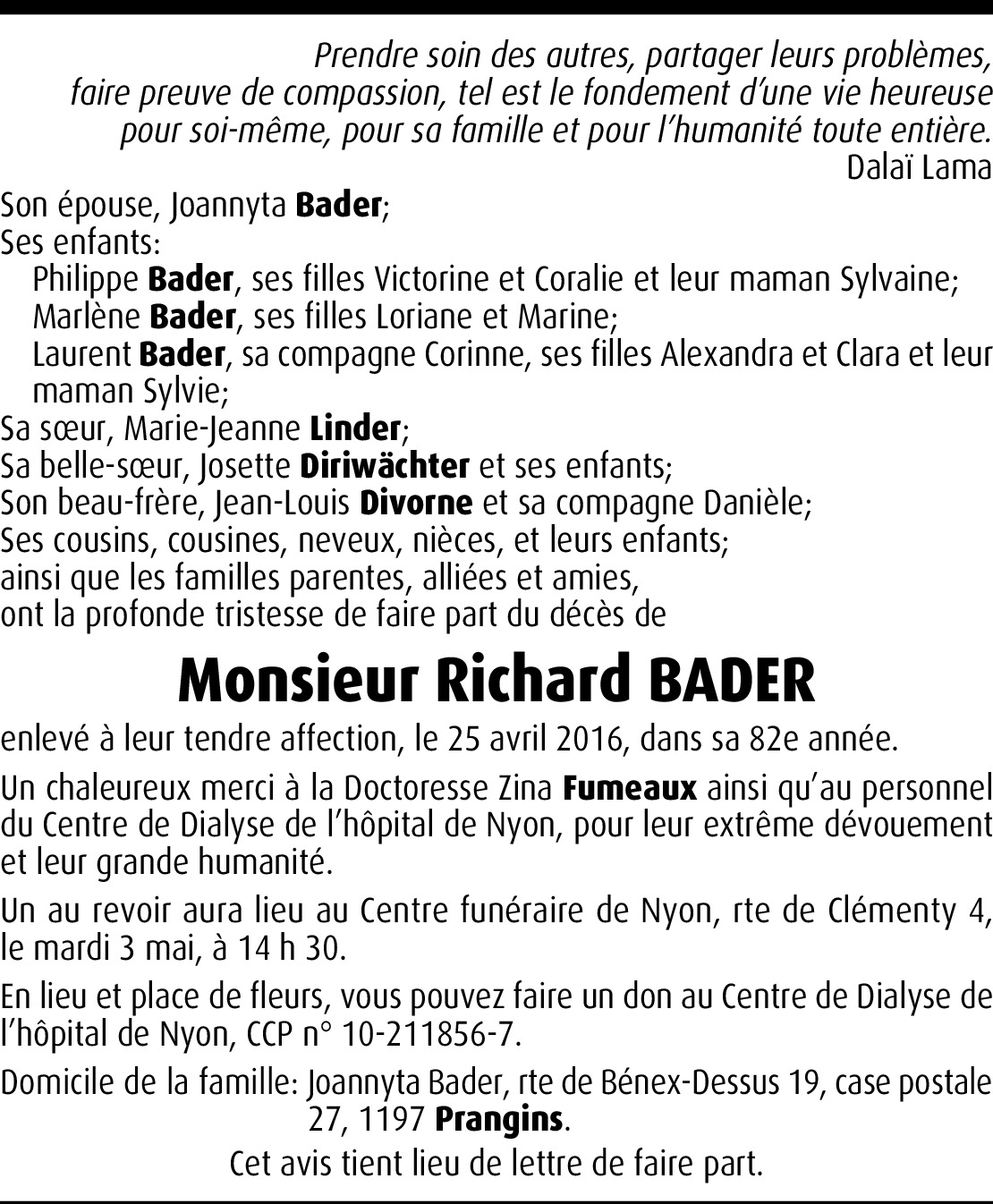 Richard Bader | Hommages