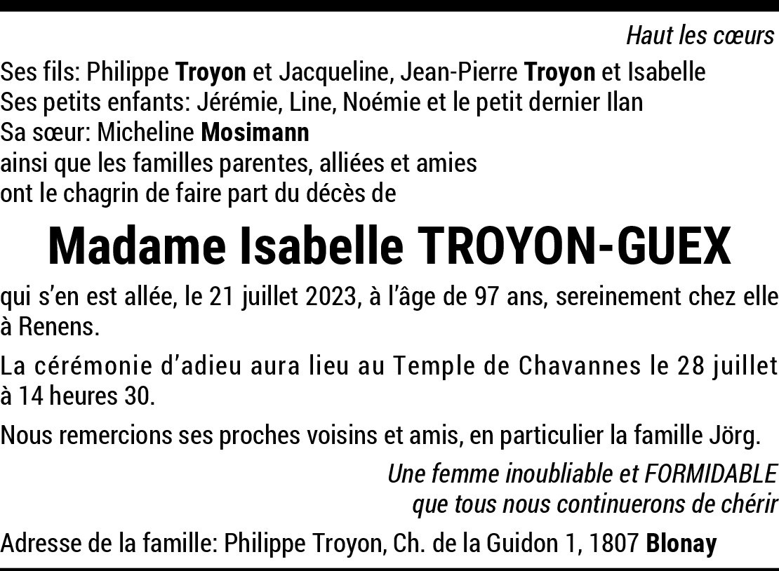 Isabelle Troyon-Guex | Hommages