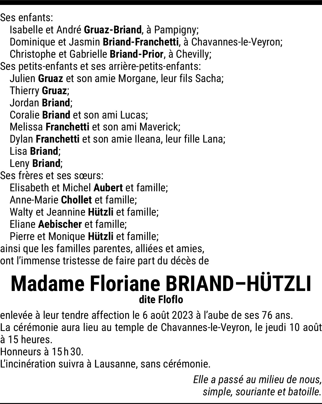 Floriane Briand-Hützli | Hommages