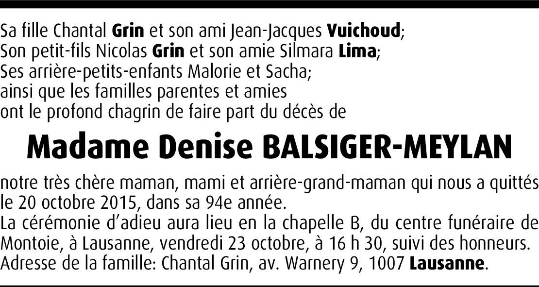 Denise Balsiger-Meylan | Hommages