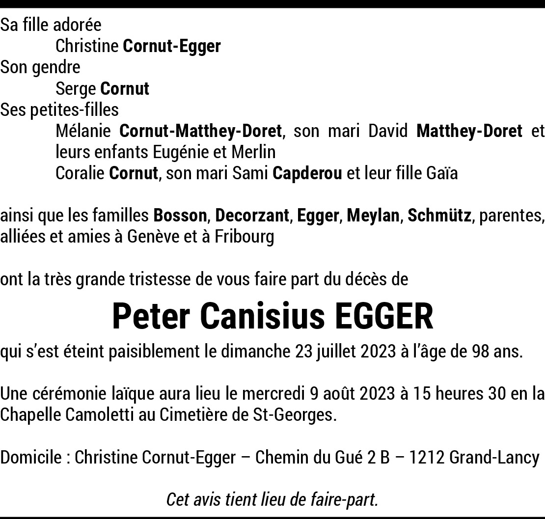 Peter Canisius Egger | Hommages