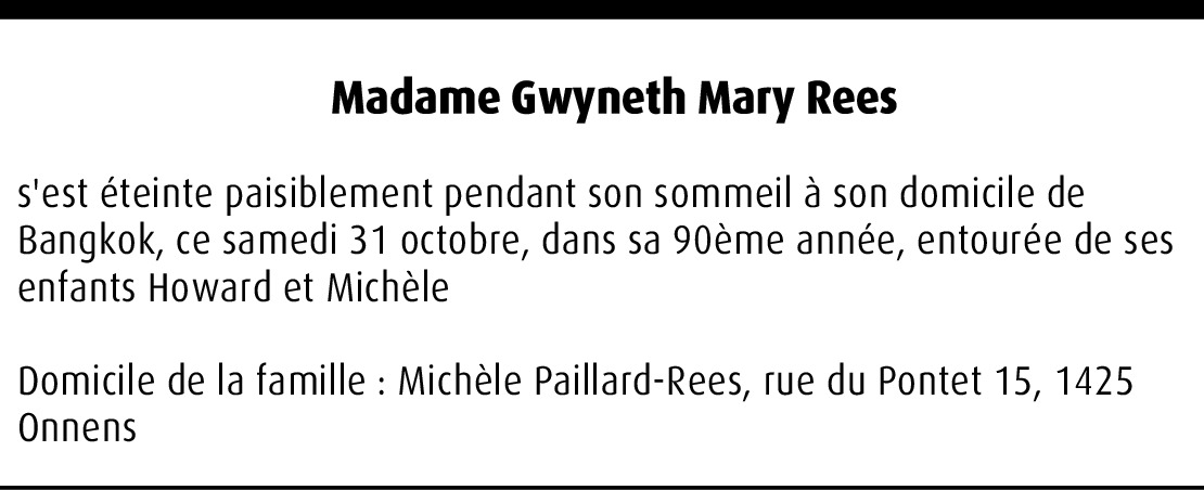Gwyneth Mary Rees | Hommages