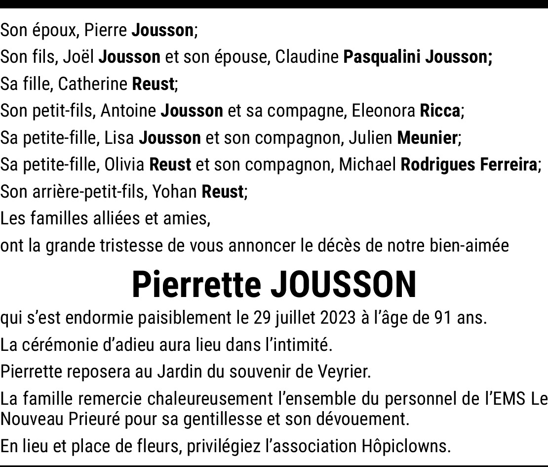 Pierrette Jousson | Hommages